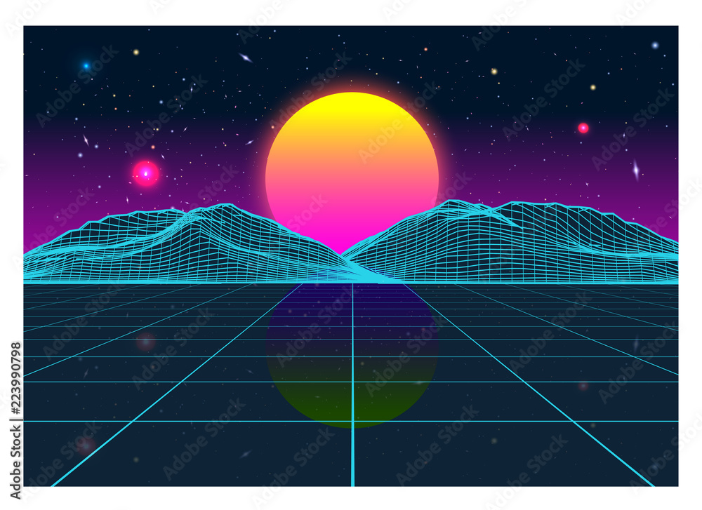Vector Retro Futurism Old VHS Style Landscape 1980s Style. Digital ...