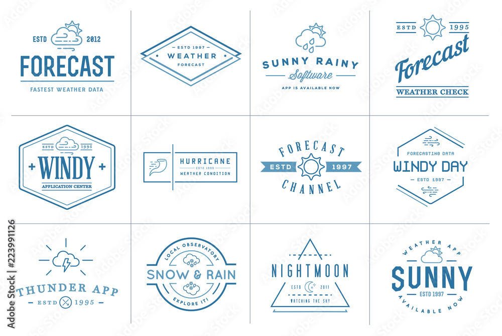 Set of Vector Weather Icons and Logotypes of Business Forecasting Apps ...