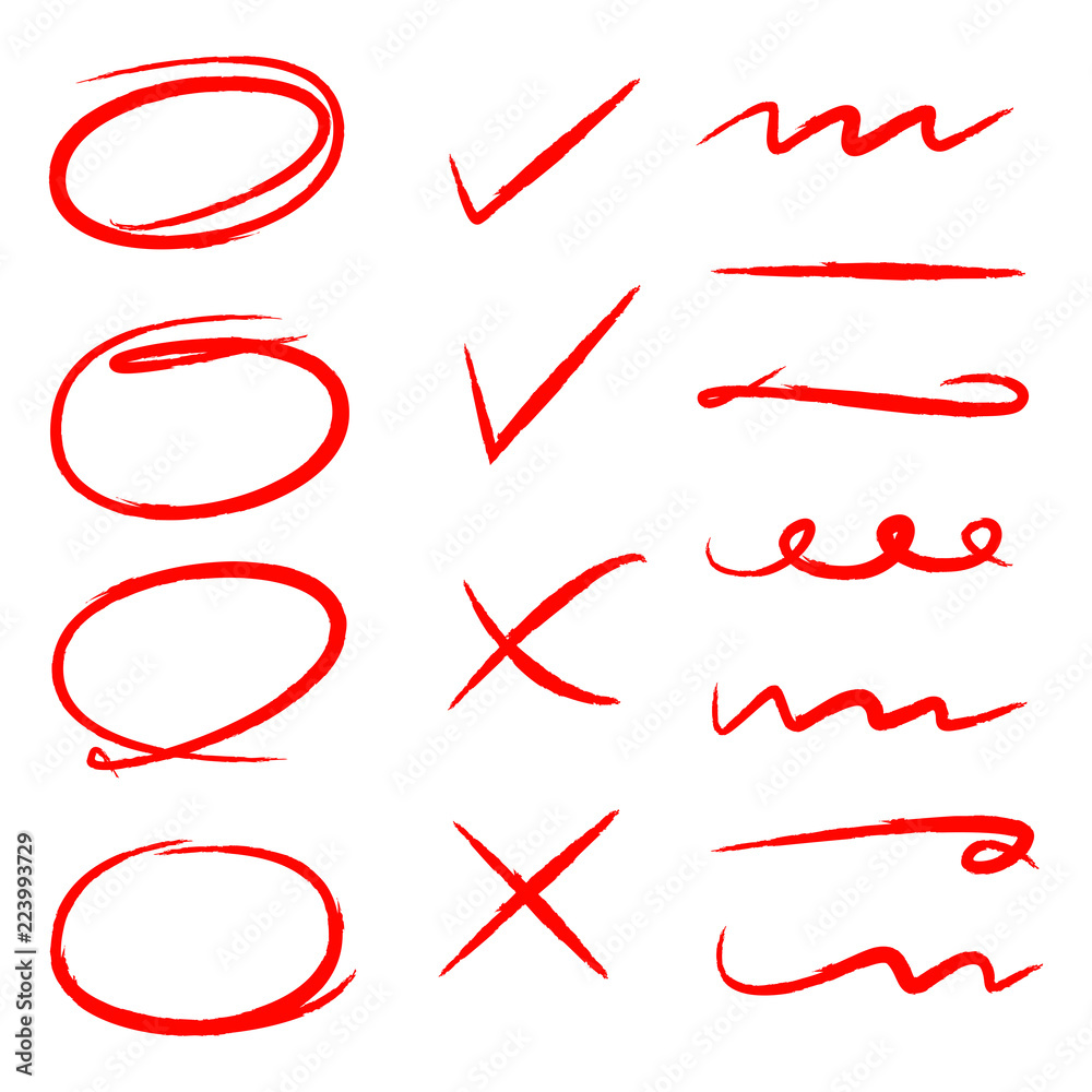 check mark, red circle marker, highlighter Stock Vector | Adobe Stock