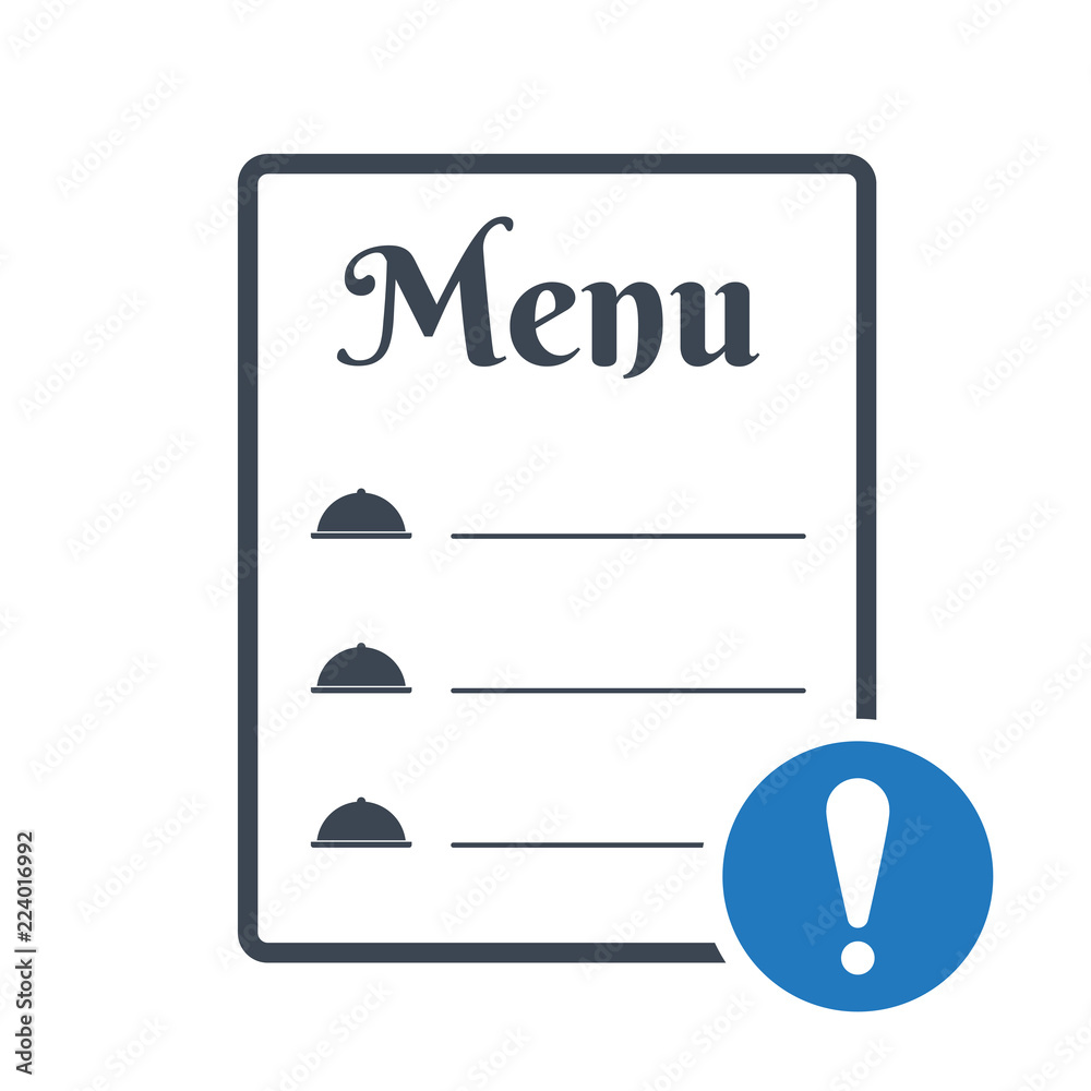 Restaurant food menu icon, cafe menu concept icon with exclamation mark ...
