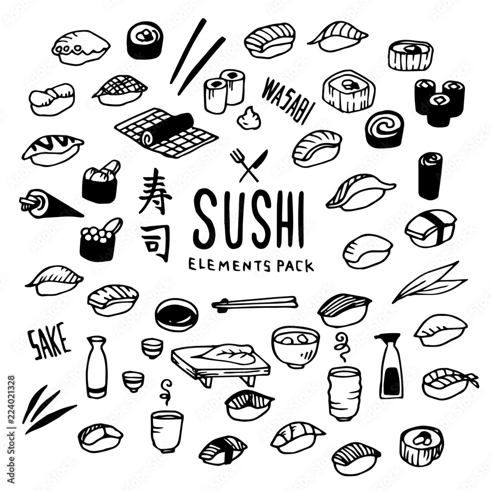 Sushi Illustration Pack (Elements)/Japanese,Japan,Food/Doodle Clip Art ...