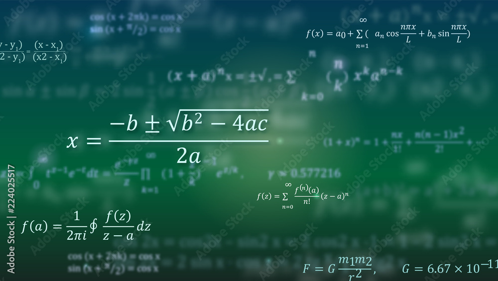 Mathematical formulas. Abstract green background with Math equations ...