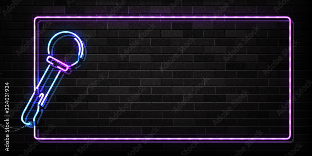 Vector realistic isolated neon sign of microphone frame logo for ...