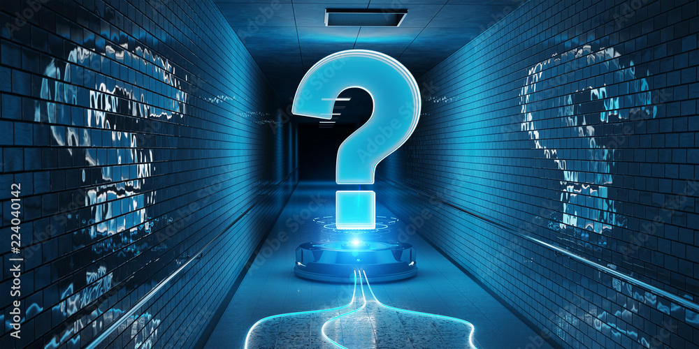 Question marks digital hologram in underground 3D rendering Stock ...