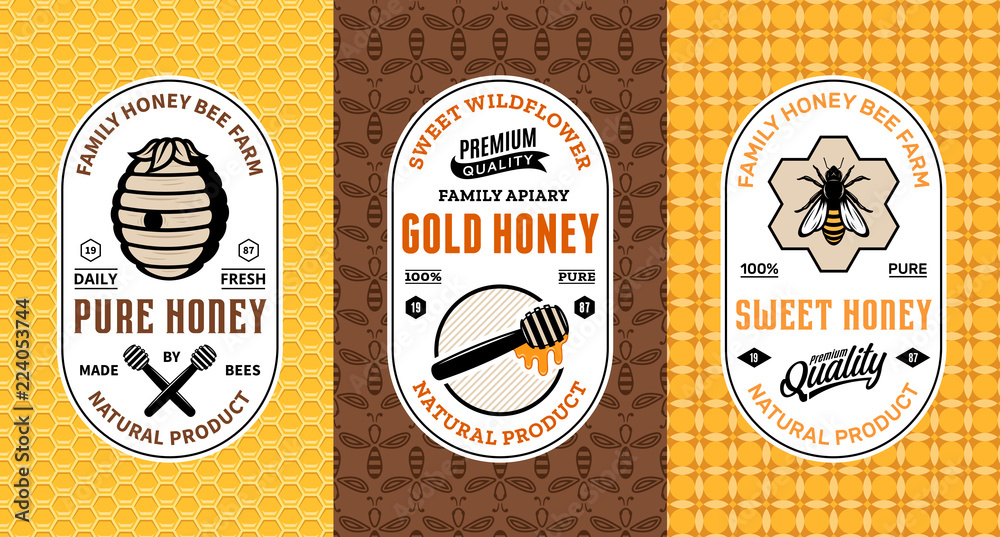 Honey labels, logo and packaging design Stock Vector | Adobe Stock