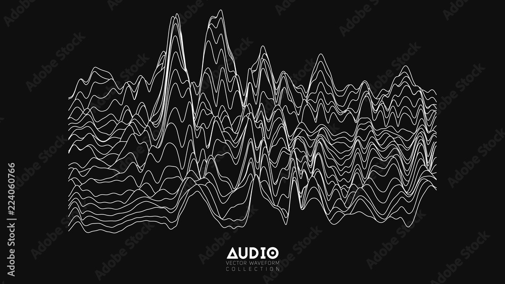 Vector echo audio wavefrom spectrum. Abstract music waves oscillation ...