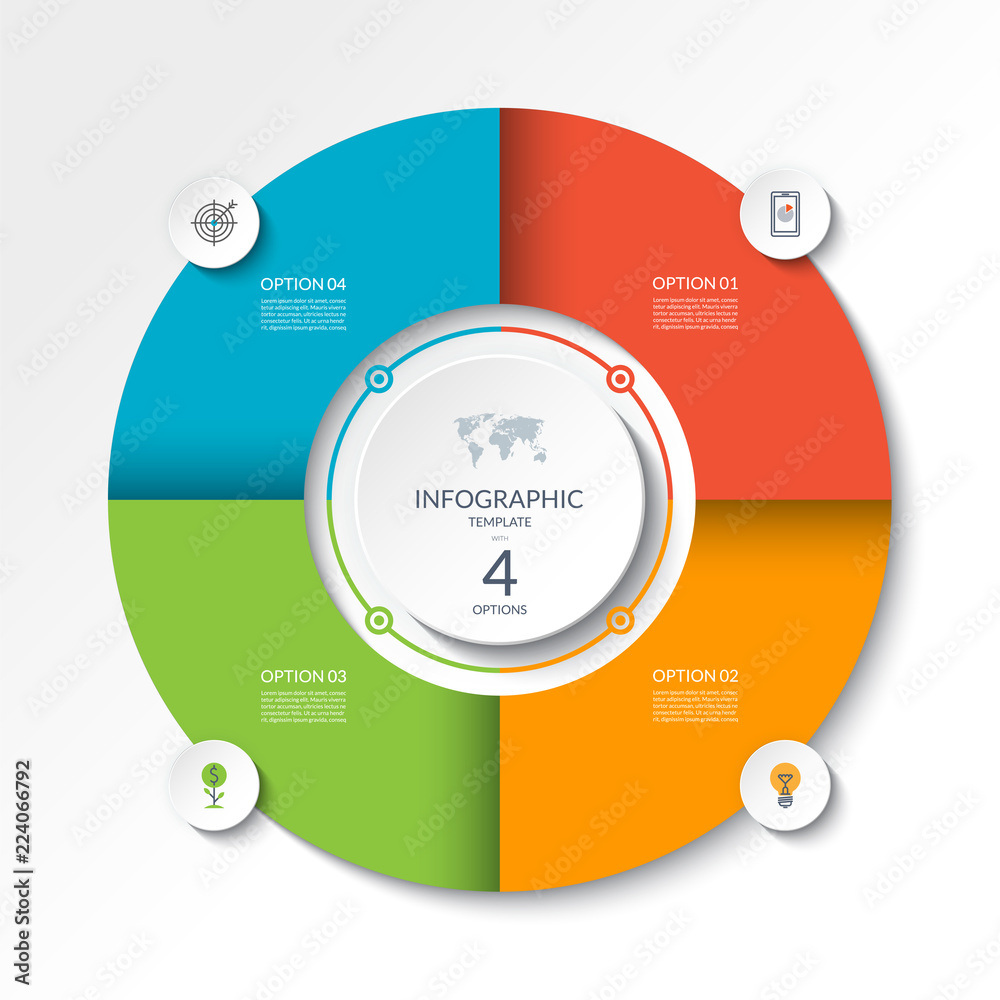Circular infographic flow chart. Process diagram circle or pie graph ...