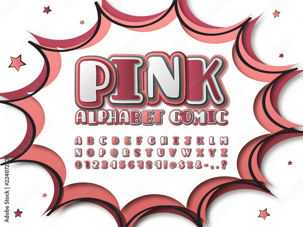 Stylish pink comic font on comics book page. Multilevel cartoon ...