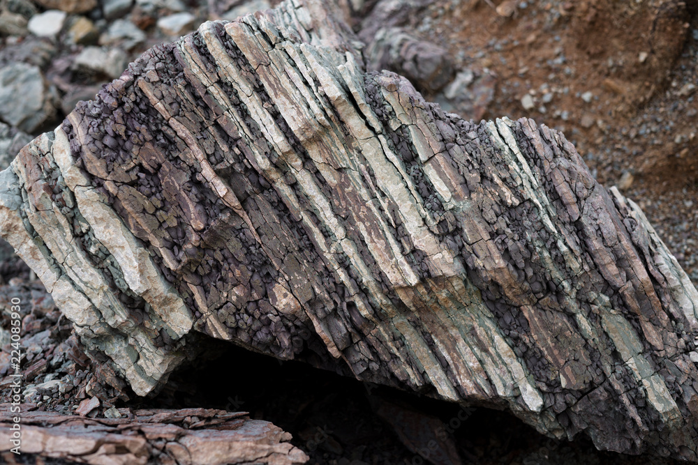 Soil cut-sandstone, stones, clay, sand structure and layers. slice of ...