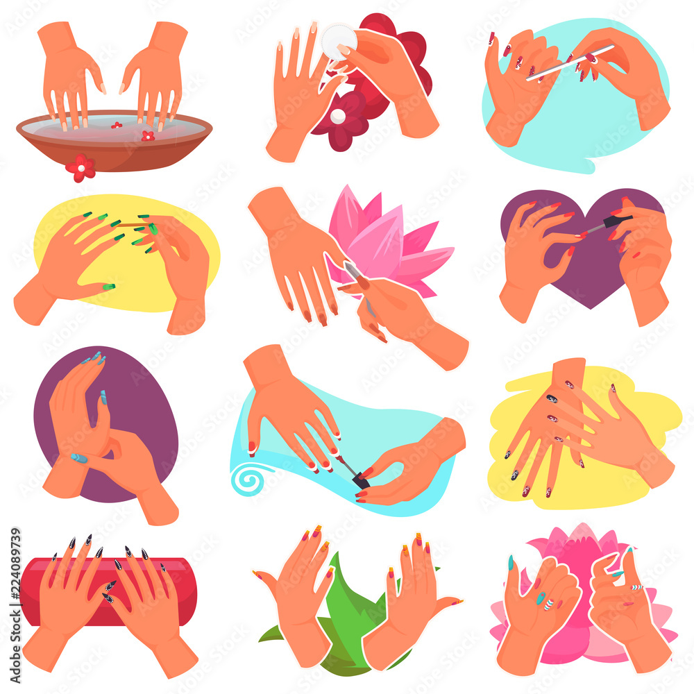 Manicure vector manicured hands and manicuring fingernails with nail ...