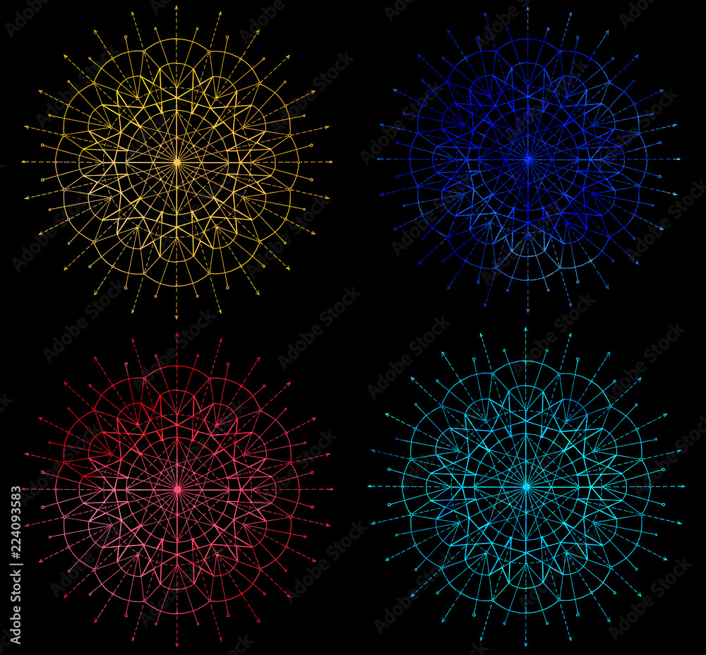 Design set with colorful round circle patterns on black background ...