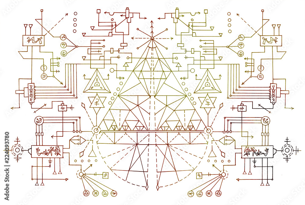 Mystic geometric lines, symbols and figures on white background ...