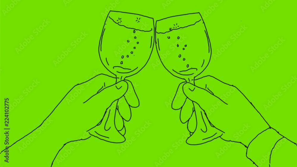2d Animation motion graphics showing a drawing of two hands with wine ...