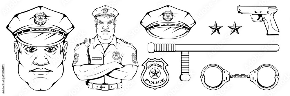 policeman standing in a different pose, weapon, police officer in ...
