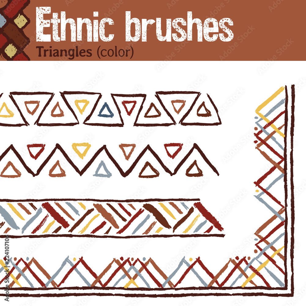 Triangles (color on black background). 4 pattern brushes for ...