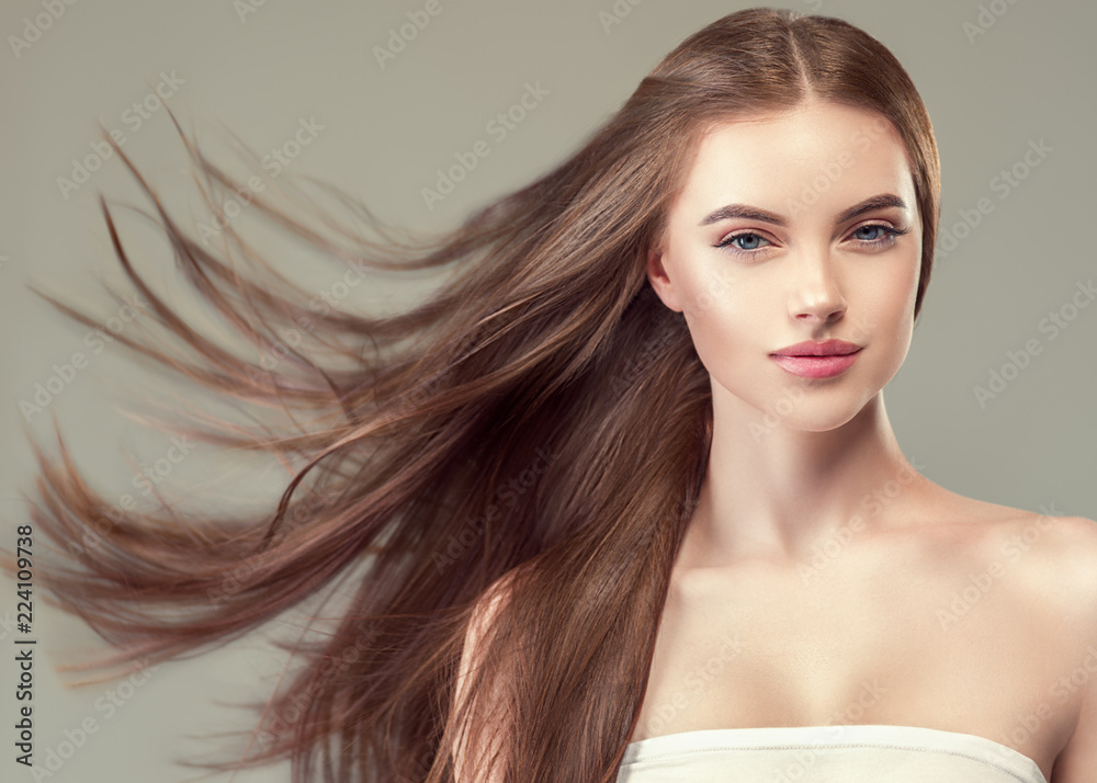 Beautiful long hair smooth woman with perfect hairstyle young model ...