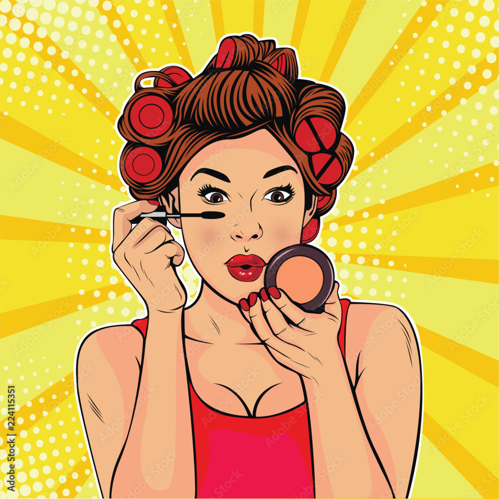 The beauty of the face. Make-up, woman brush causes the tone to the ...