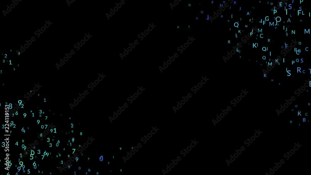 Letters and numbers.Abstract space background, geometry surfaces, lines ...