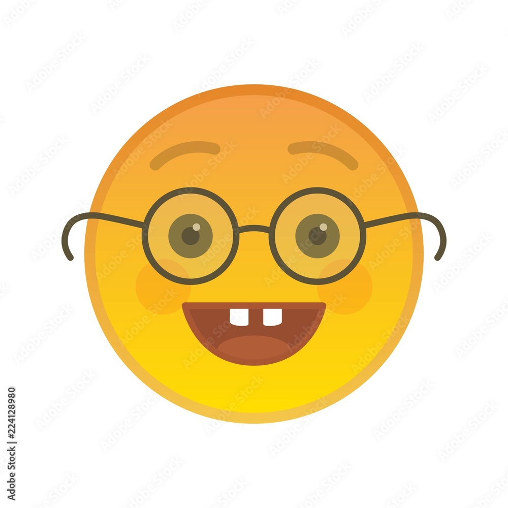 Nerd emoticon with glasses isolated on white background. Wiseacre ...