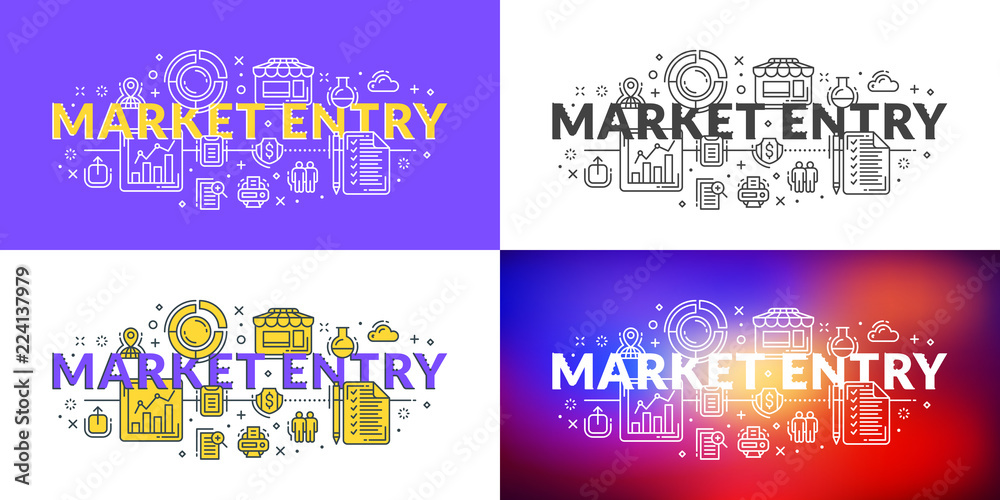 Market entry. Flat line illustration concept for web banner and printed ...