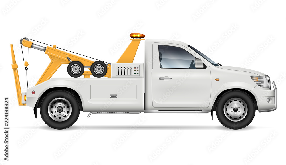 Tow truck vector mockup on white background for vehicle branding and ...