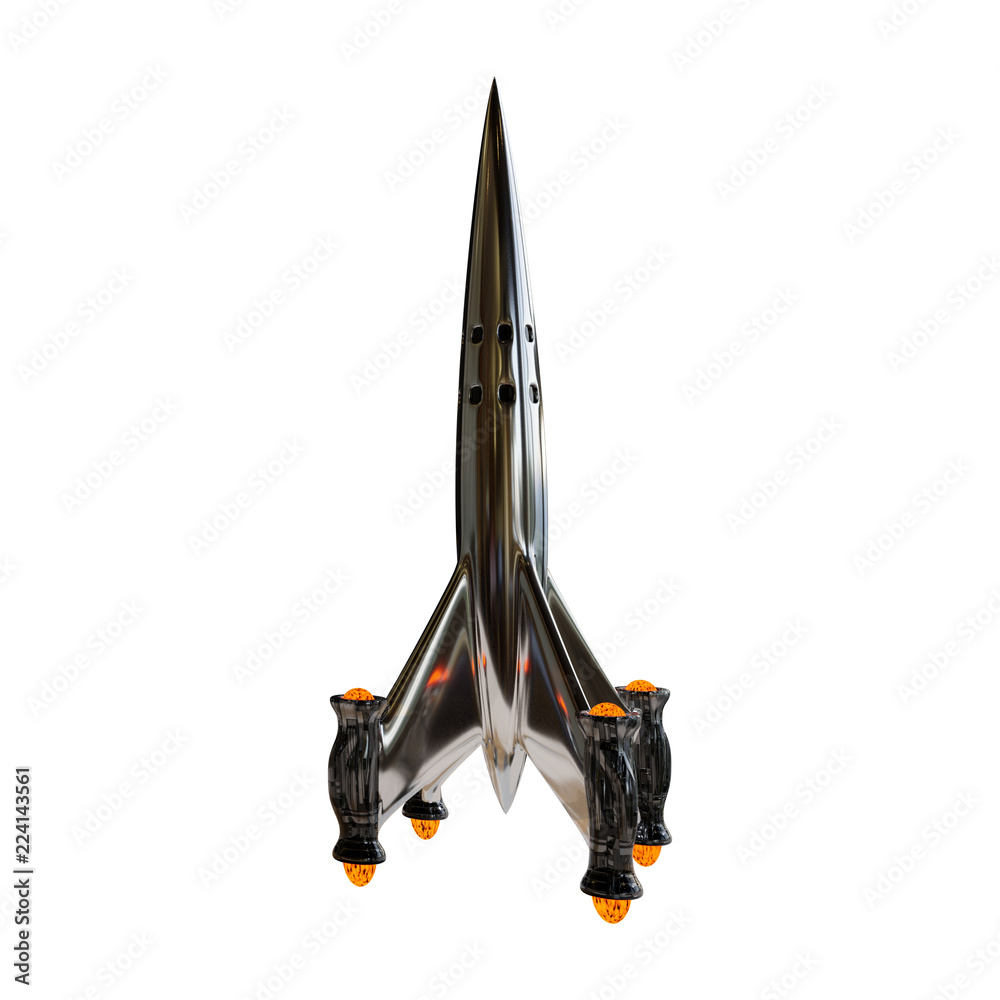 spaceship, beautiful and shiny rocket flying into outer space (3d ...