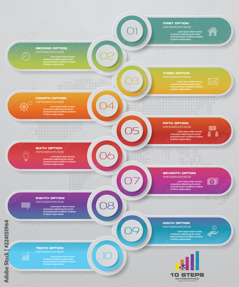 Fototapeta mapa świata dla dzieci 10 steps timeline infographic element. 10 steps infographic ...