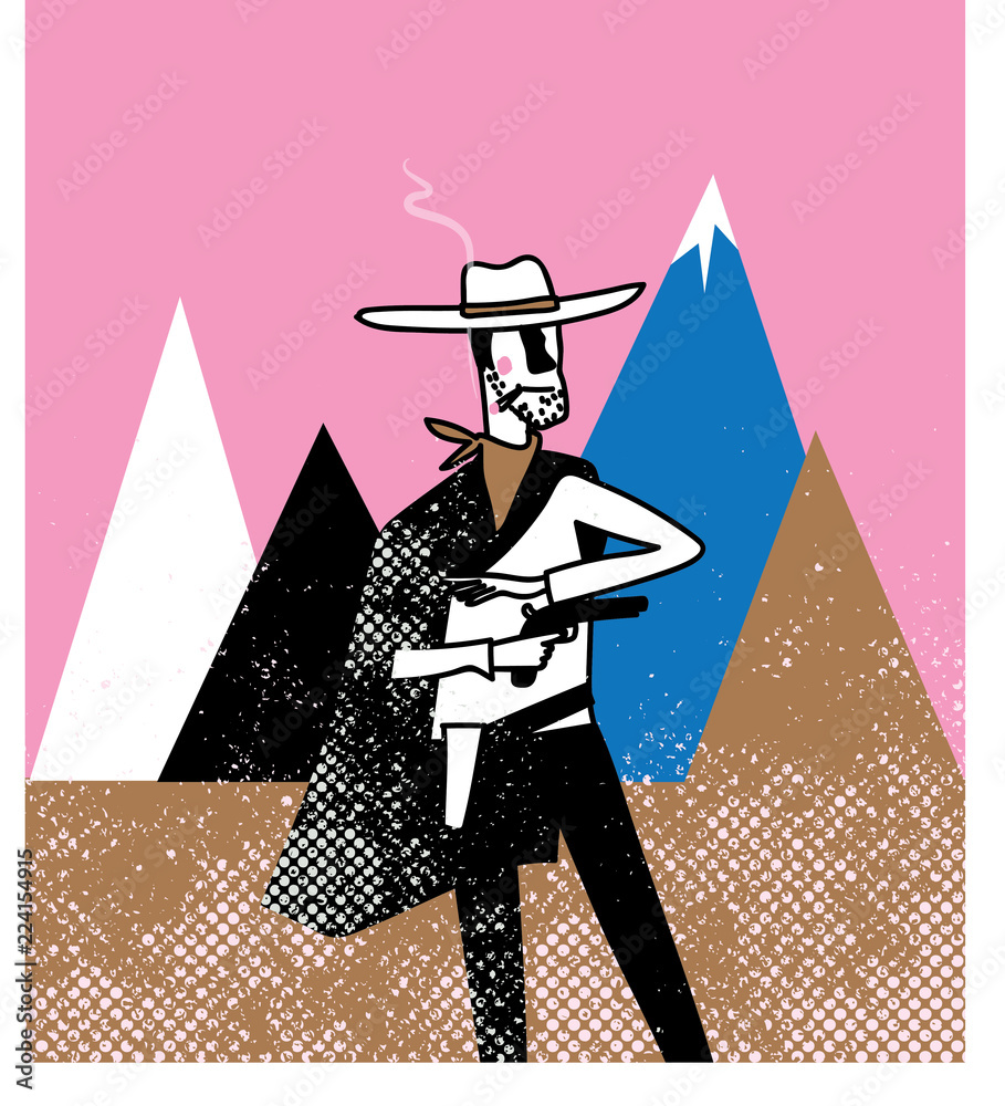 Cowboy character wearing hat, smoking cigarette and going to shoot ...