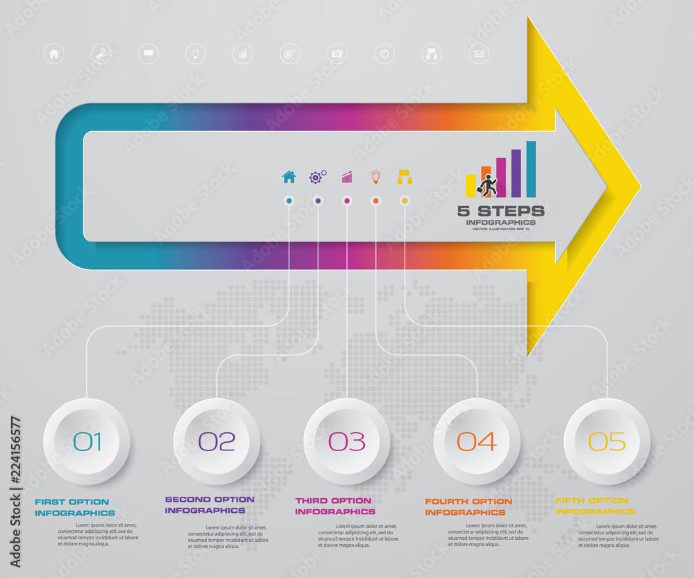 5 arrow steps timeline infographic element. 5 steps infographic, vector ...