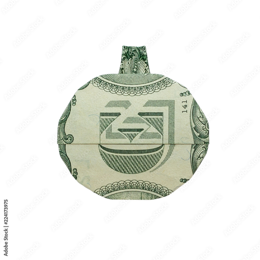 Money Origami PUMPKIN Folded with Real One Dollar Bill Isolated on ...