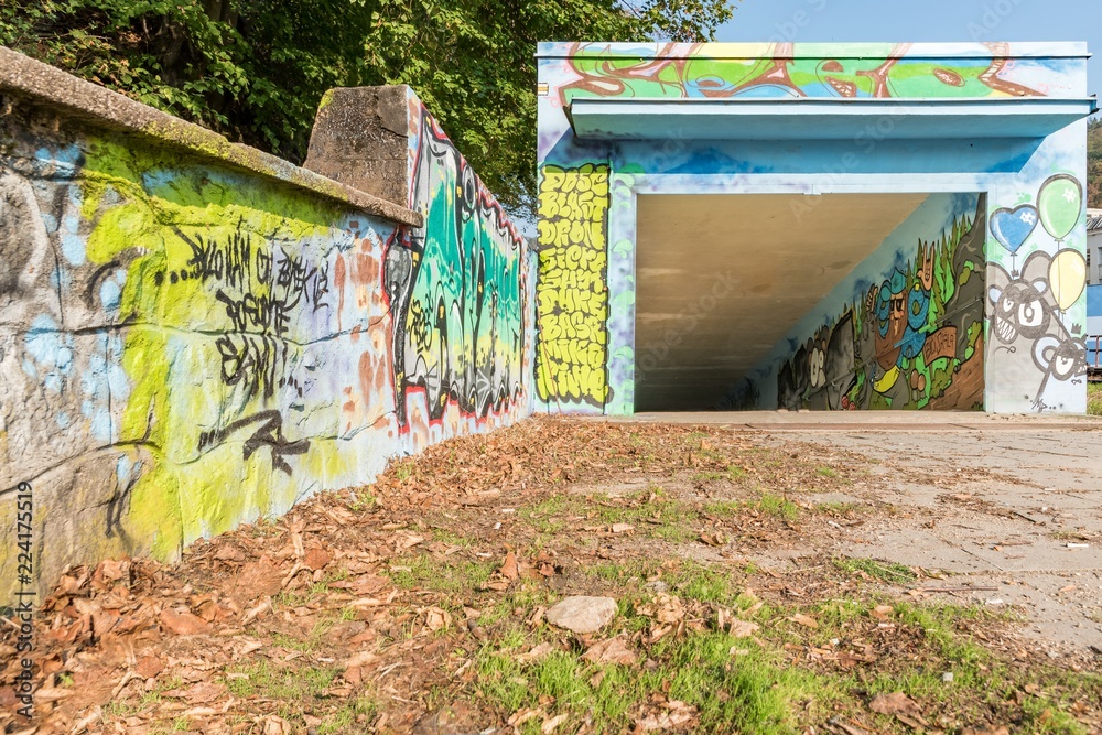Entrance underpass under the train station of Adamov, Czech Republic ...