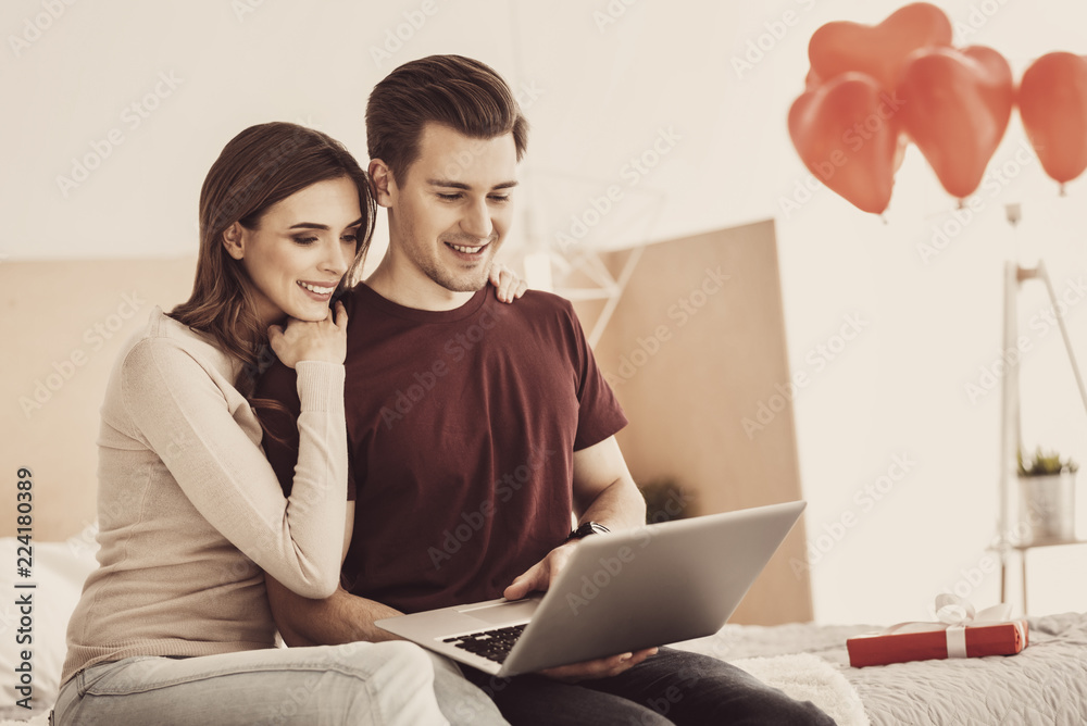 Movie night. Romantic loving couple feeling emotional while having ...