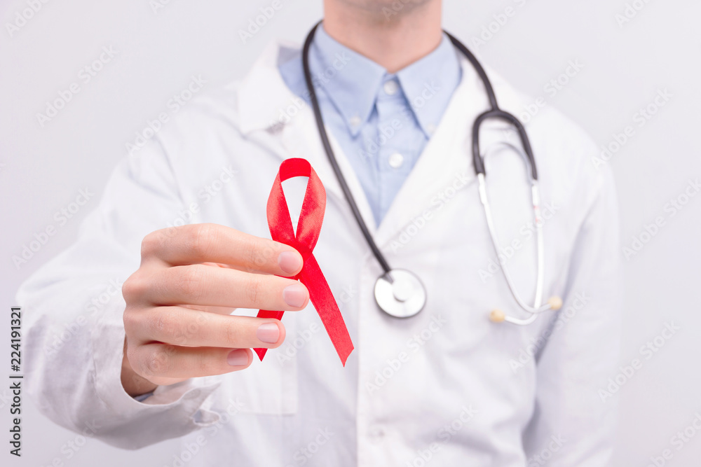 Oncological disease concept. Doctor wearing white coat and stethoscope ...