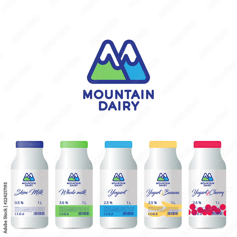 M letter. M monogram. Mountain Dairy Products logo. Letter M is like ...