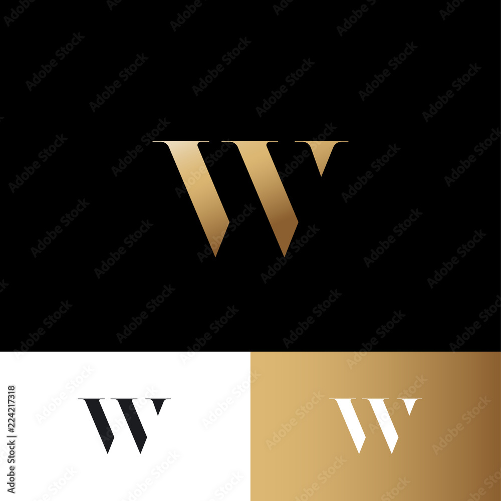 W letter. W gold logo. Royal jewelry emblem. Optical illusion gold ...