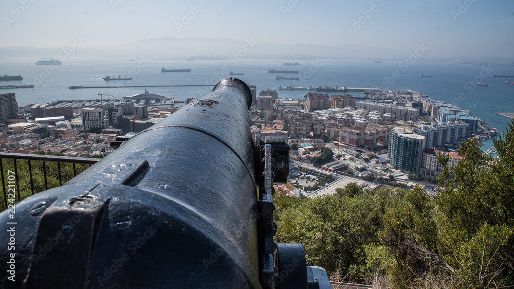 View from the Rock of Gibraltar towards the bay. A leading line ...
