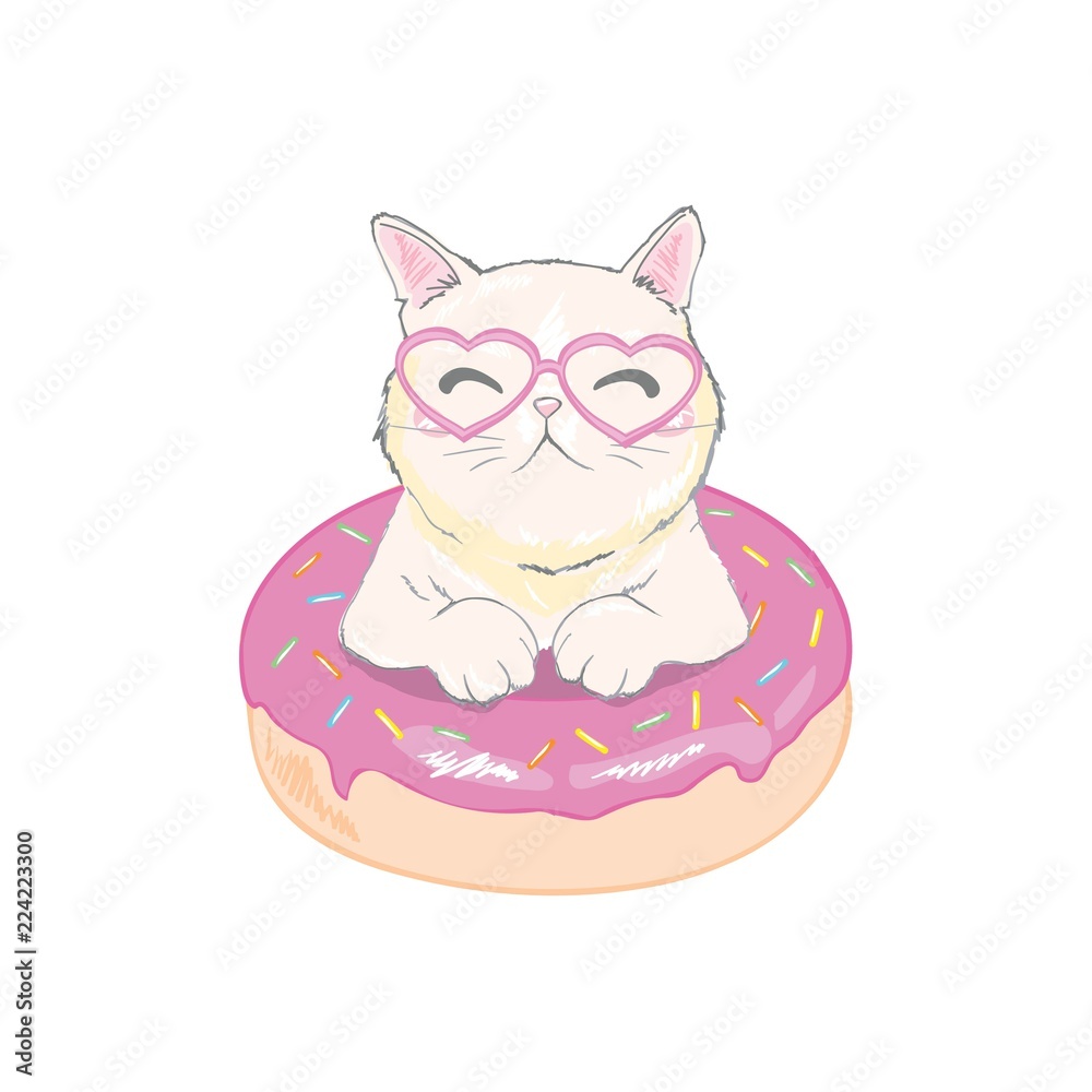 Vector hand drawn cute cat's face saying Hello. Isolated illustration ...