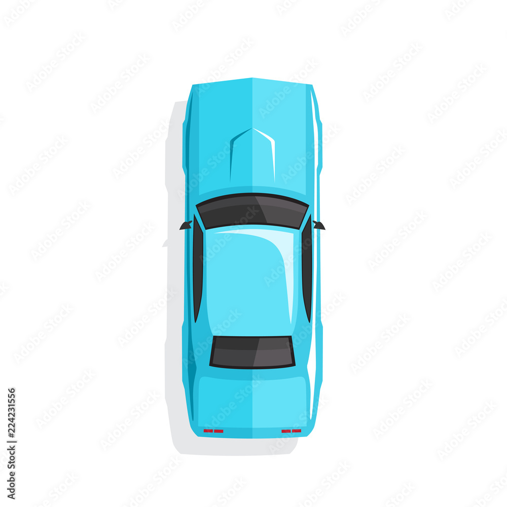 Blue cartoon muscle car. Top view. Vector illustration Stock Vector ...