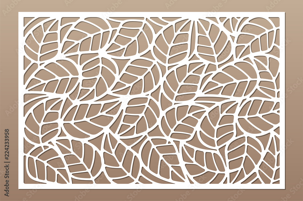 Vetor de Decorative card for cutting. Leaves foliage pattern. Laser cut ...