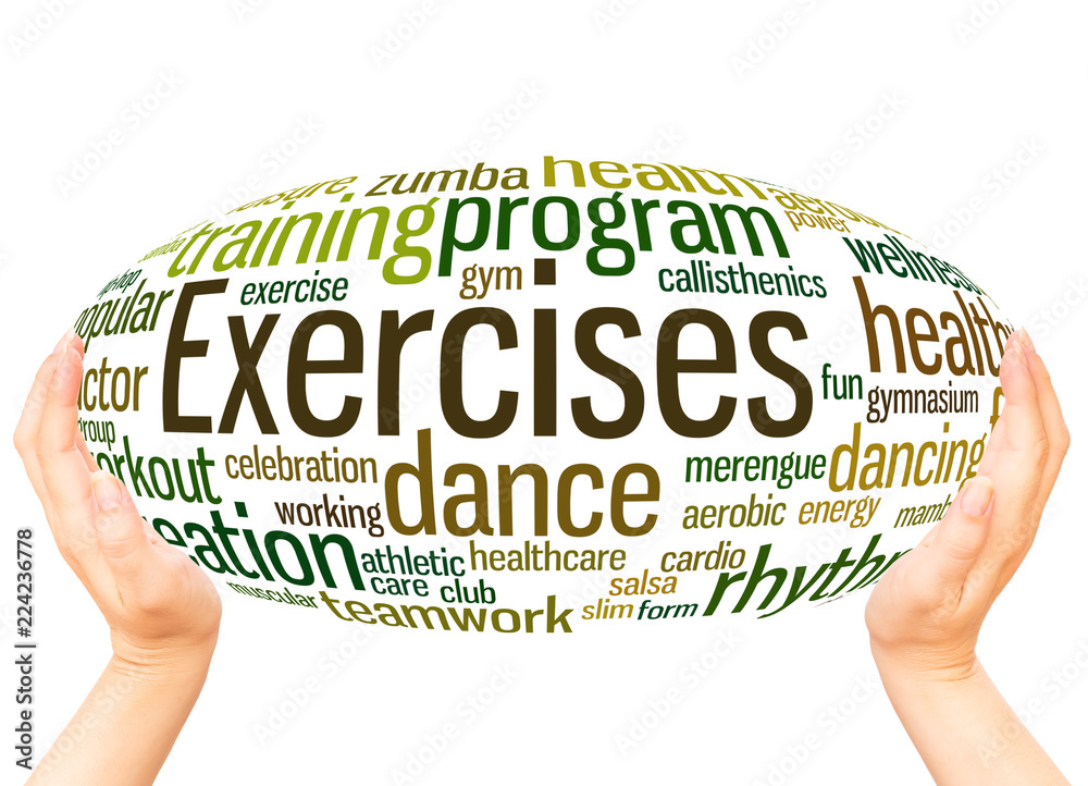 Exercises word cloud hand sphere concept Stock Illustration | Adobe Stock