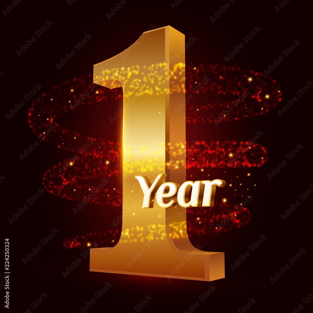 1 year golden anniversary 3d logo celebration with Gold glittering ...