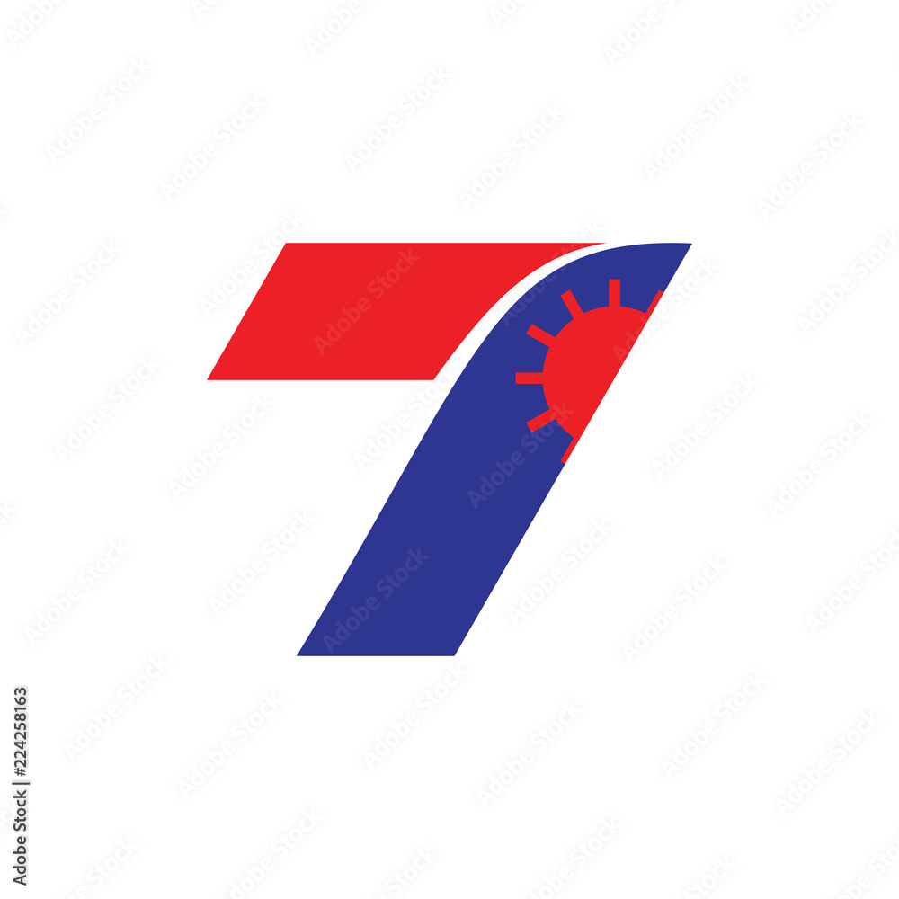 Number 7 with Sun logo design, Seven Day Logo Stock Vector | Adobe Stock
