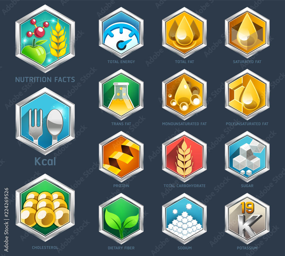 Nutrition facts with Food Science laboratory Hexagon strong symbol ...