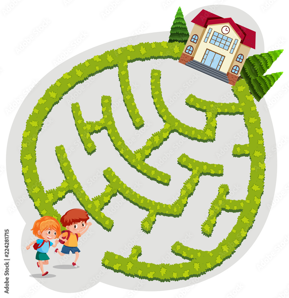 Students going to school maze template Stock Vector | Adobe Stock