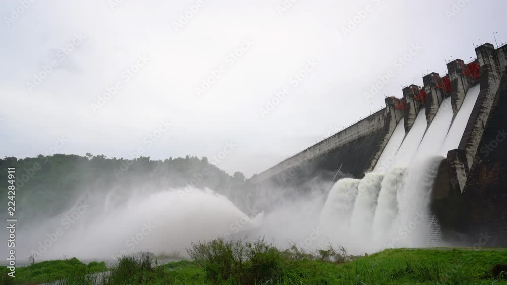 Dam with floodgate, Dam with water overflow, Spillway on the Khun Dan ...