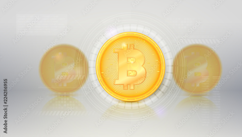 Digital concept of cover page, landing page of website. Bitcoin with UI ...