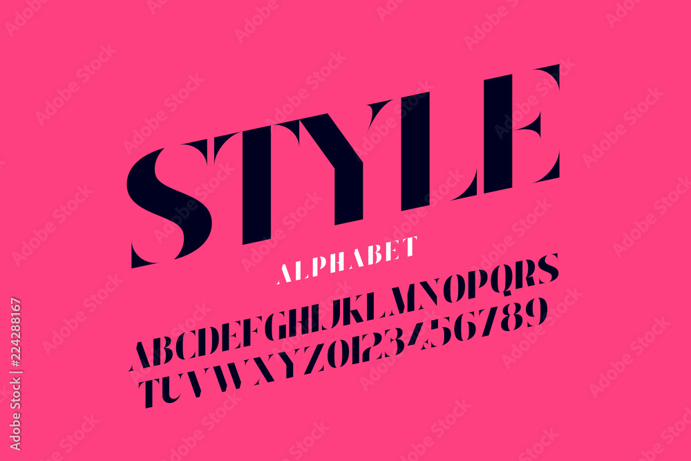 Fashion industry style font design, alphabet letters and numbers Stock ...