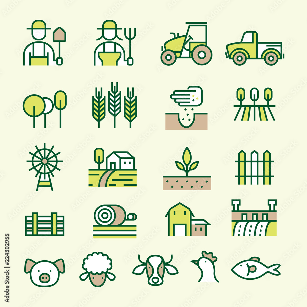 Farm and Agriculture Line Icons Set, Farmers, Plantation, Gardening ...