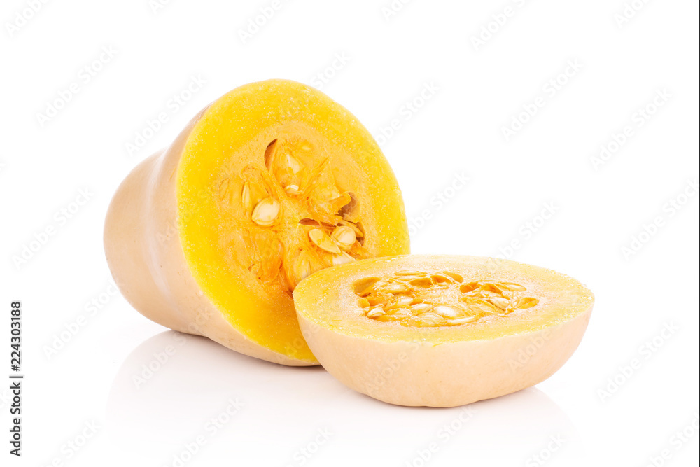 Group of one half one slice of smooth pear shaped orange butternut ...