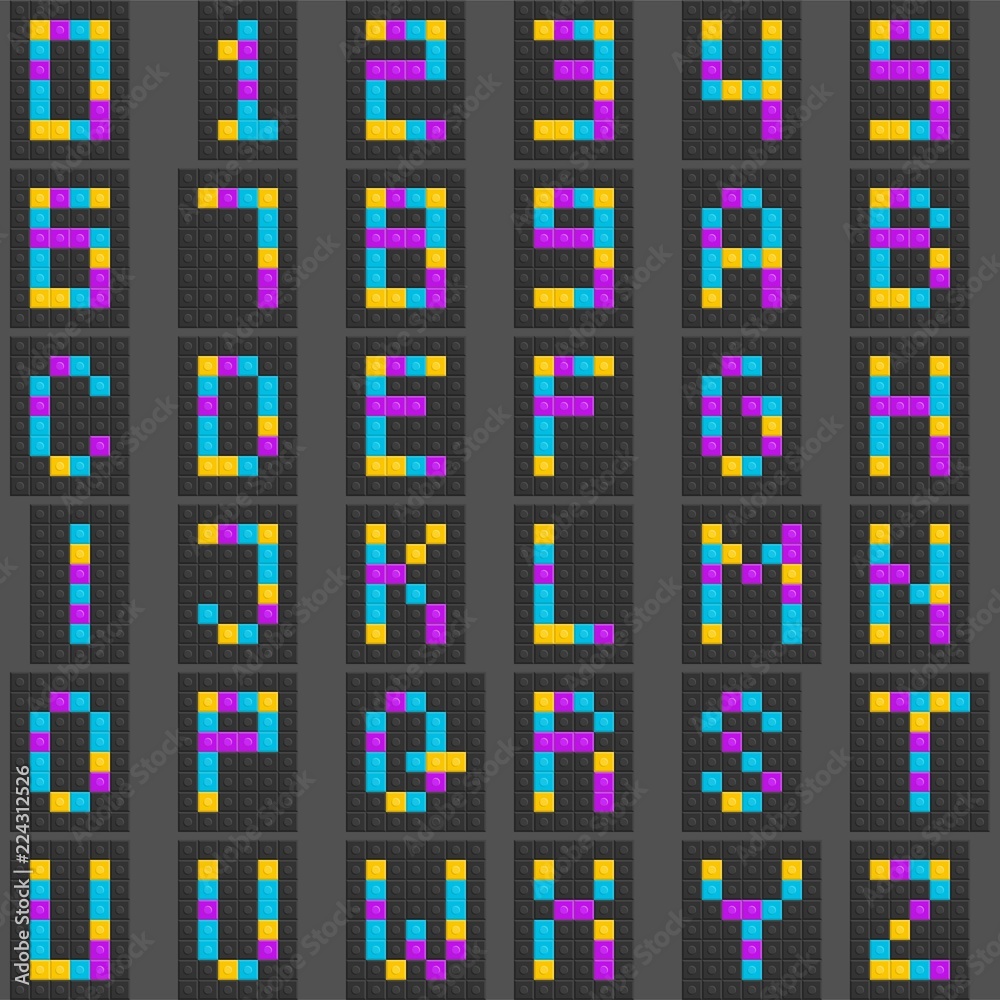 colorful brick block letter A to Z and zero to nine Stock Vector ...